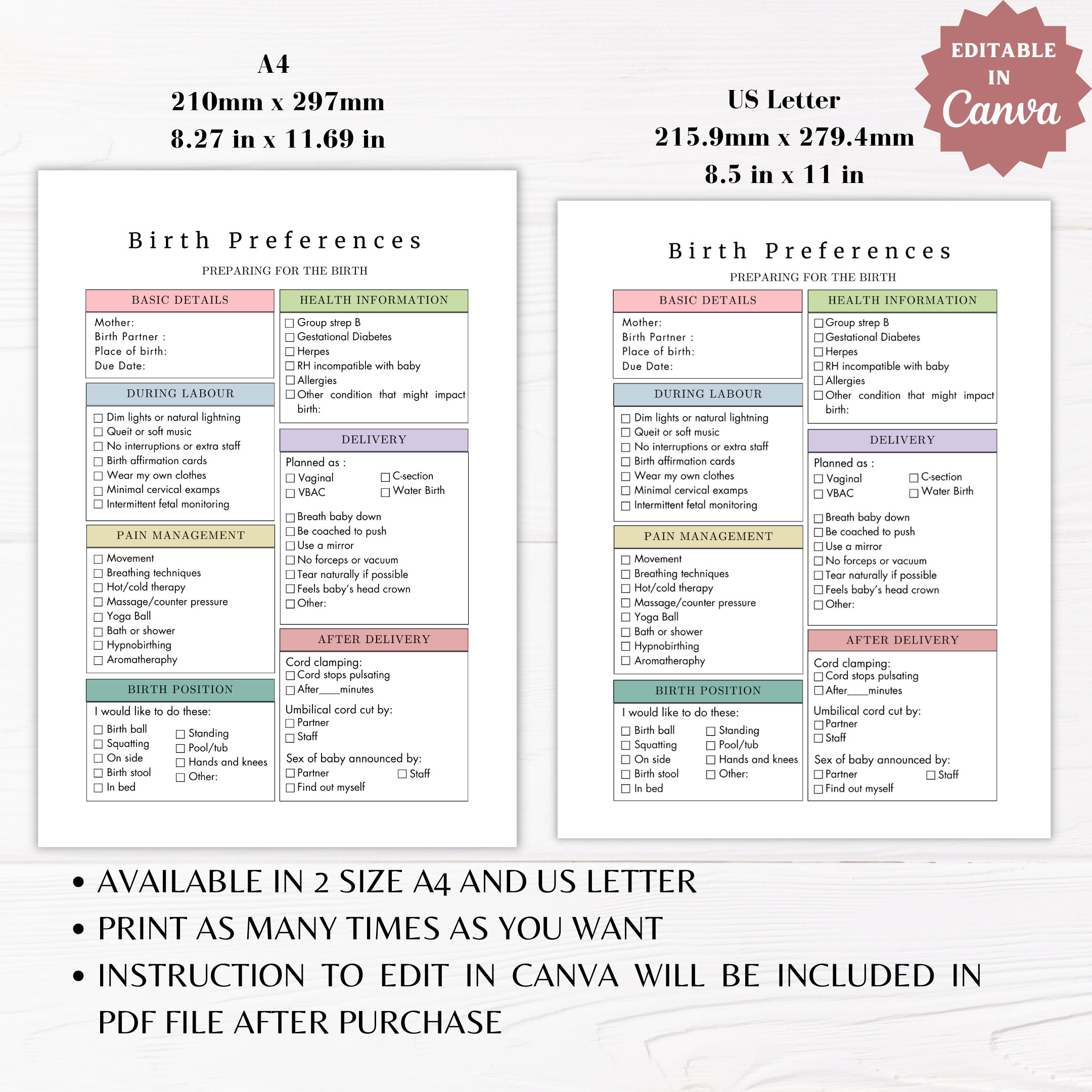 Birth Plan Template Editable Birth Plan Birth Plan Printable Birth ...