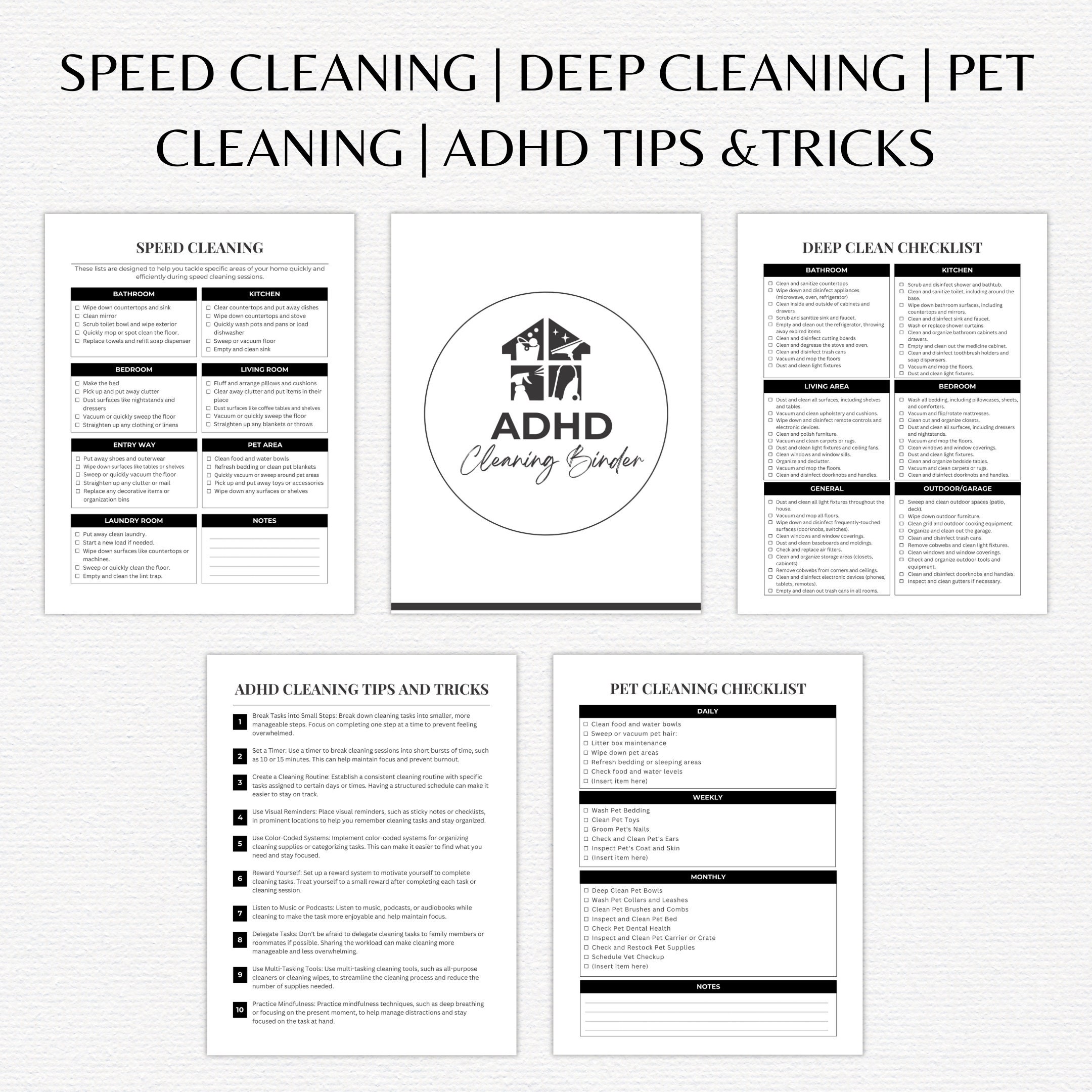 ADHD Cleaning Checklist Bundle Printable ADHD Cleaning Planner Cleaning ...