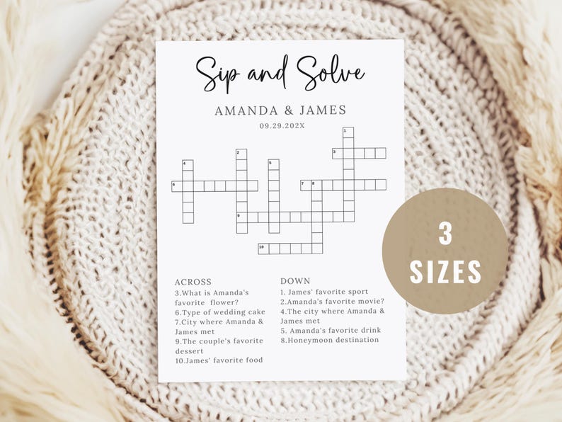 Custom Wedding Crossword Puzzle, Sip & Solve, Personalized Sip and ...