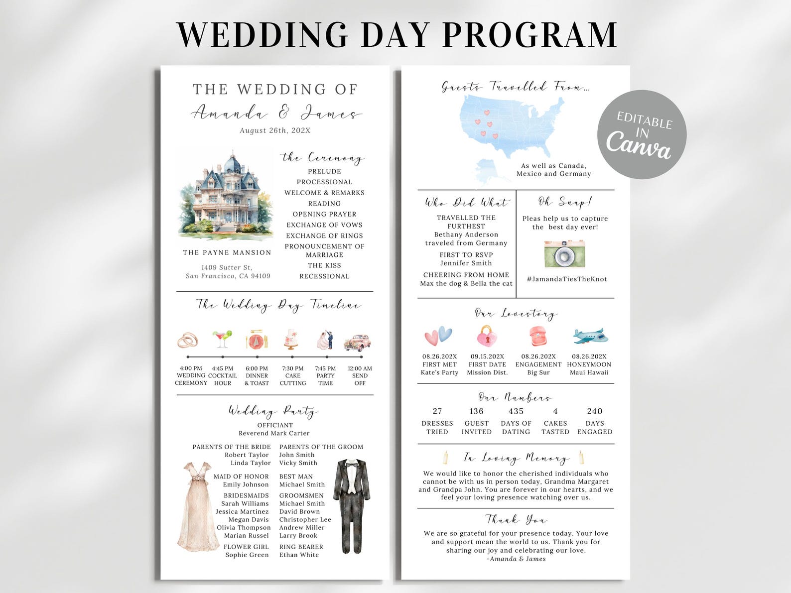 Infographic Wedding Program Template Printable Wedding Day Program ...