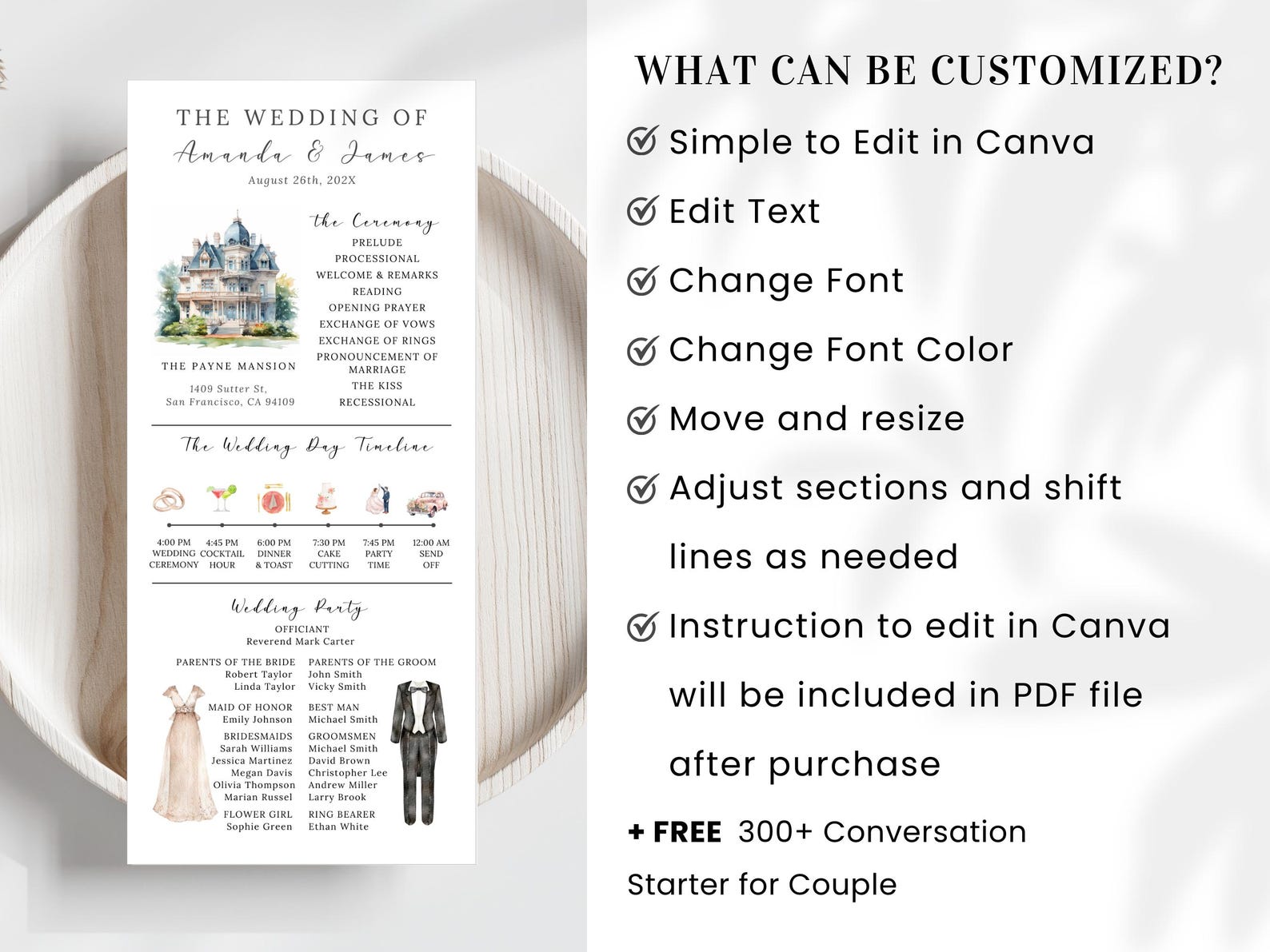 Infographic Wedding Program Template | Printable Wedding Day Program ...