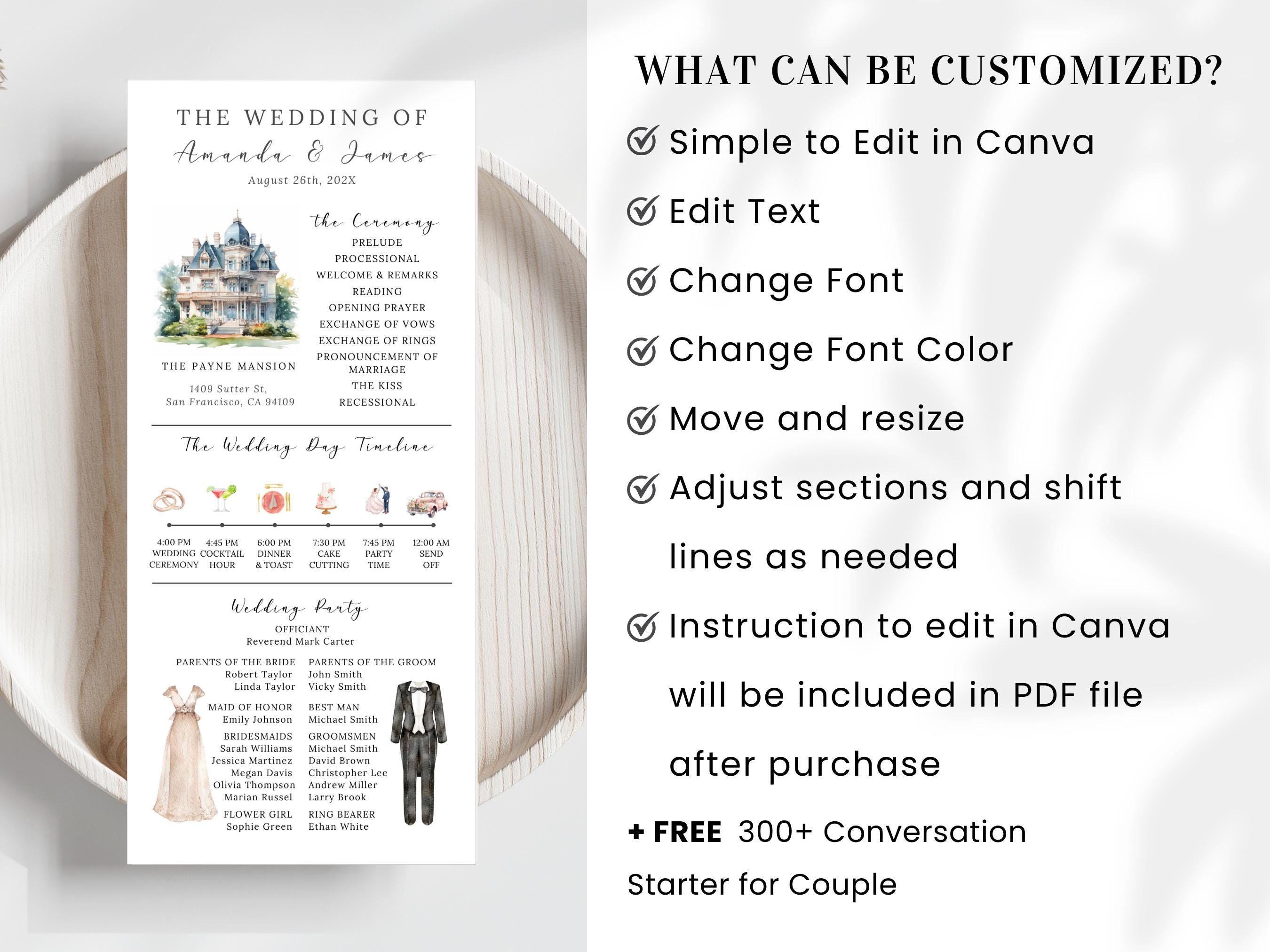 Infographic Wedding Program Template | Printable Wedding Day Program ...