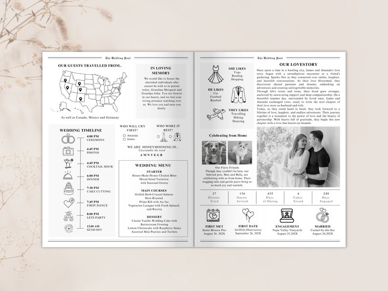 Newspaper Wedding Program Template Editable Wedding Newspaper Program ...