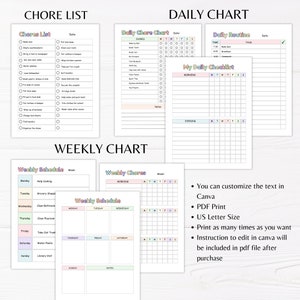 Editable Kids Chore Chart | Daily and Weekly Checklist | School Routine ...