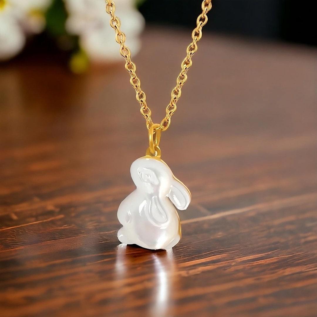 Moon Rabbit Necklace, White Rabbit Necklace, Dainty Necklace Gift for ...