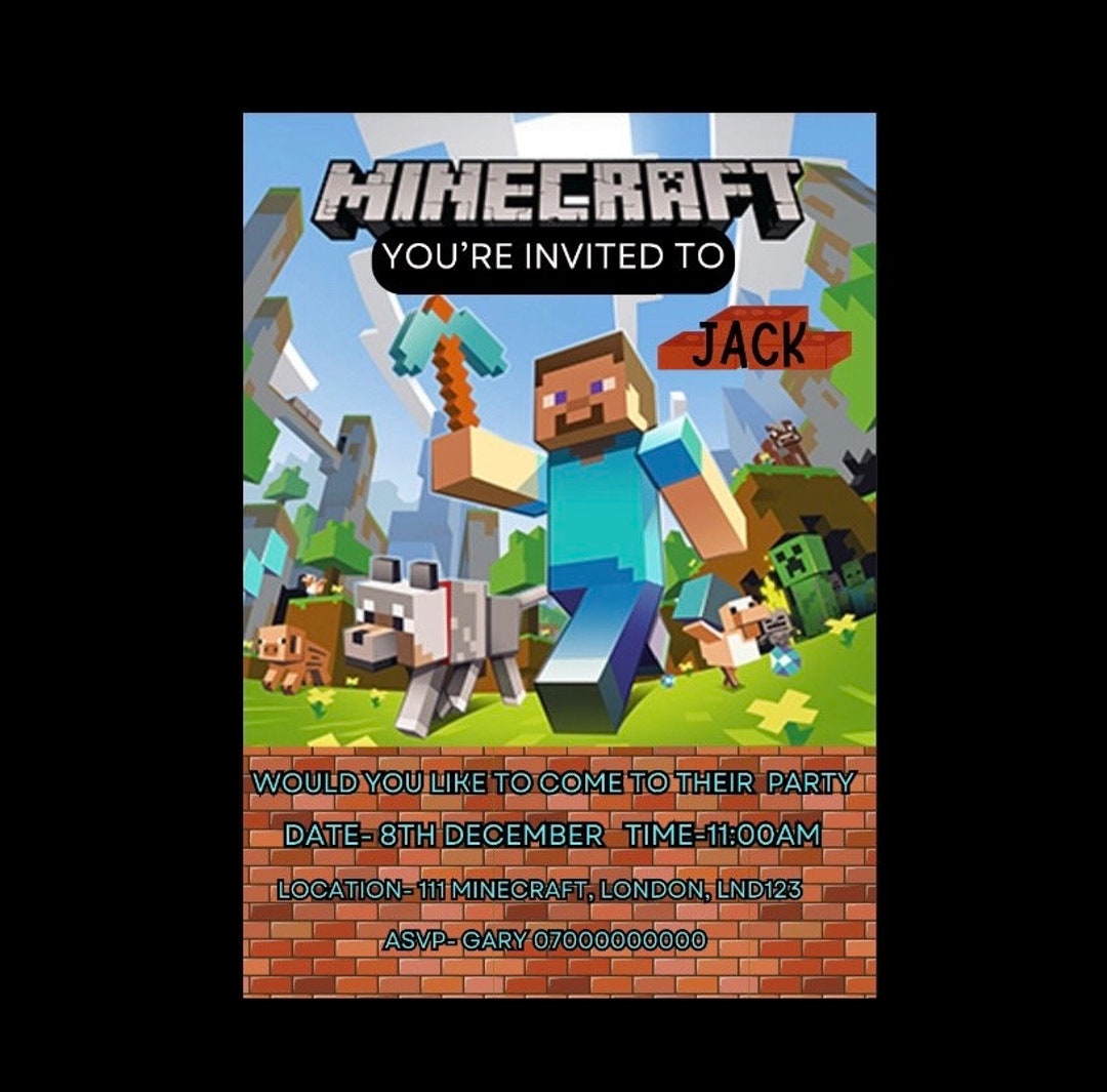Editable Minecraft Party Invitation - Etsy