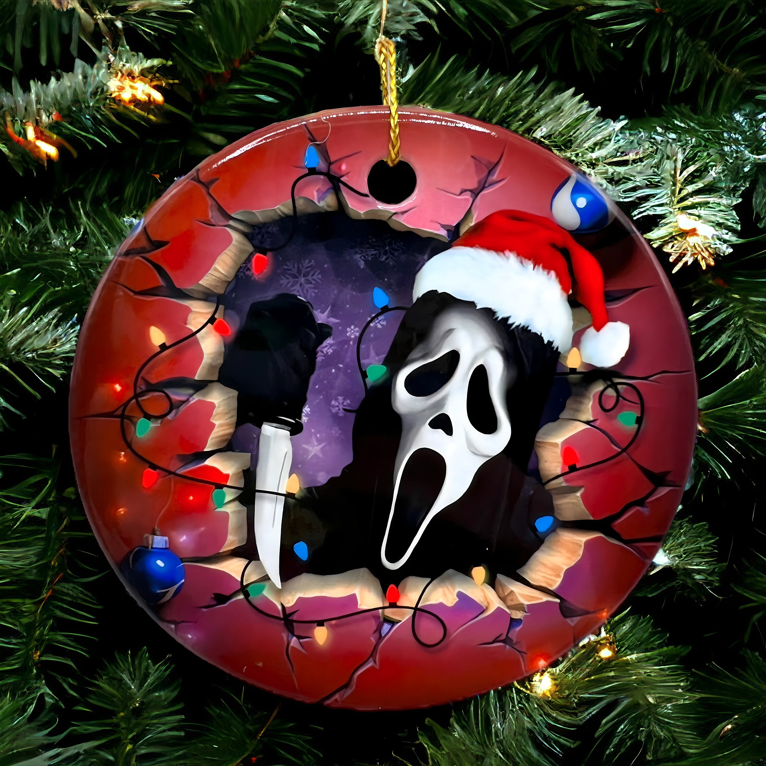 Ghostface Faux 3D breakthrough Horror Christmas Ornament - Etsy