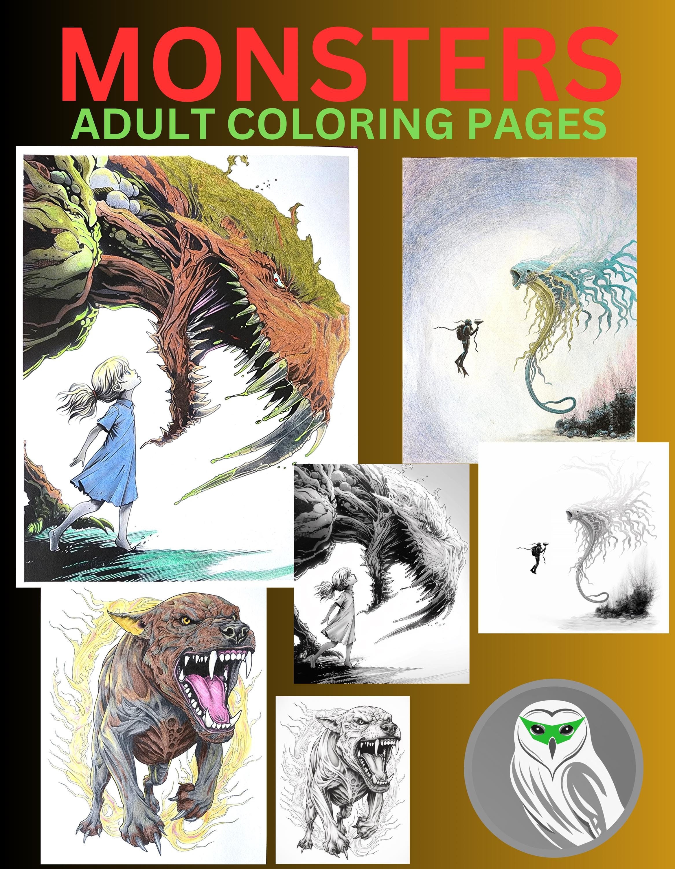 Monsters Adult Coloring Pages Printable Monsters Adult Colouring Pages ...