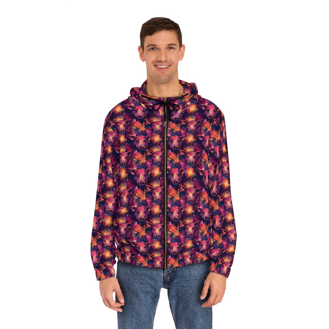 Vibrant Abstract Hog Pattern Full-zip Hoodie, Cozy Layer for Hog ...