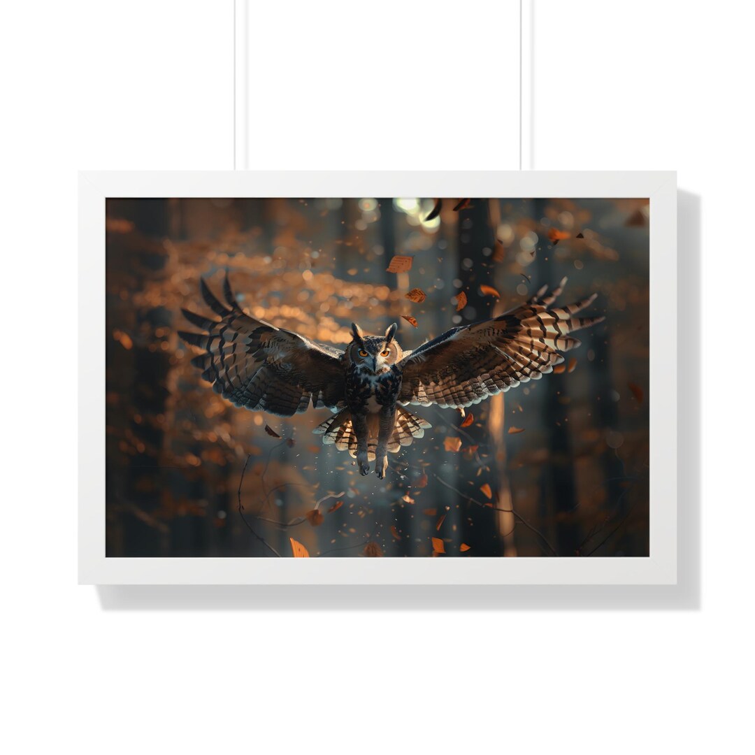Swooping Owl Oil Painting Print With Frame Framed Horizontal Poster for ...