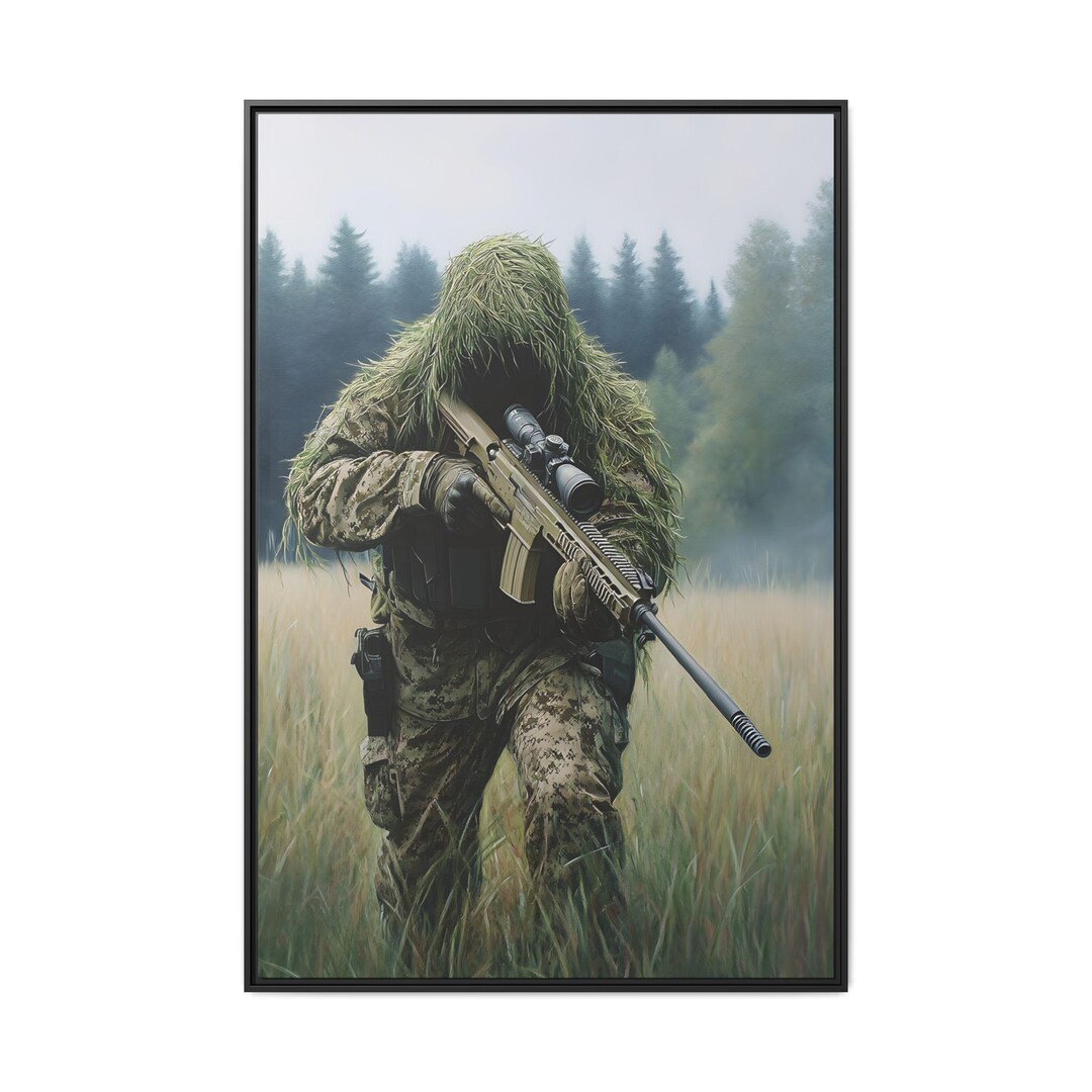 Military Sniper in Ghillie Suit Wall Art, Marine Scout Sniper Oil ...