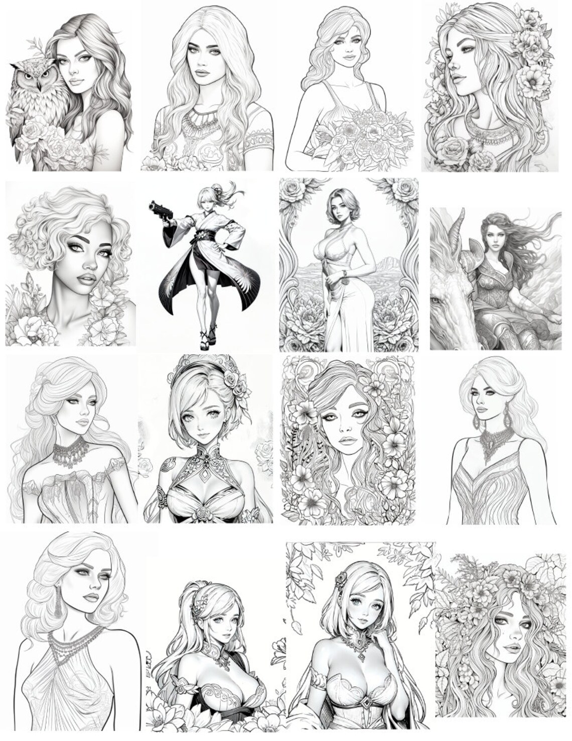 Beautiful Women Adult Coloring Pages Volume 2 Downloadable Printable