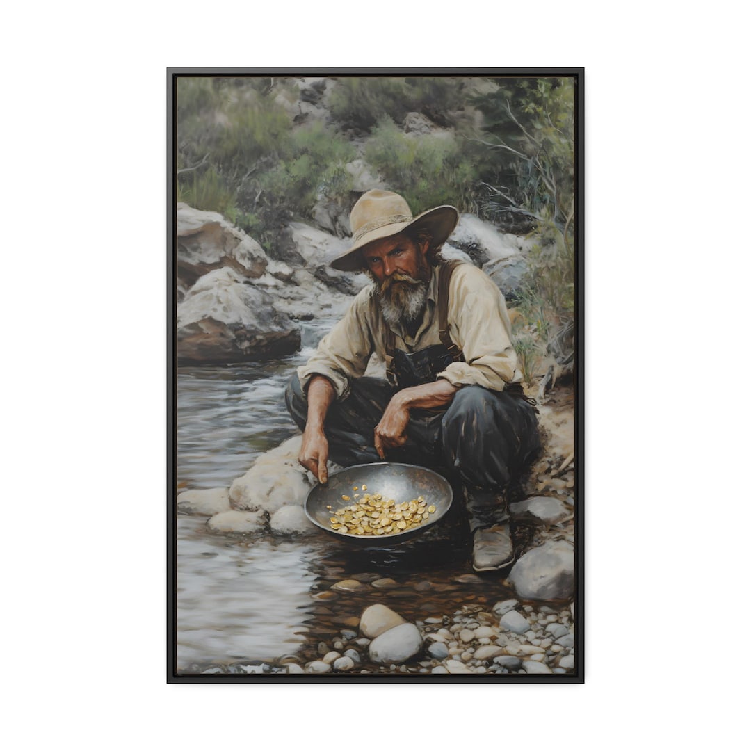 Gold Prospector Painting on Canvas Print Gold Panning Wall Art Gold ...