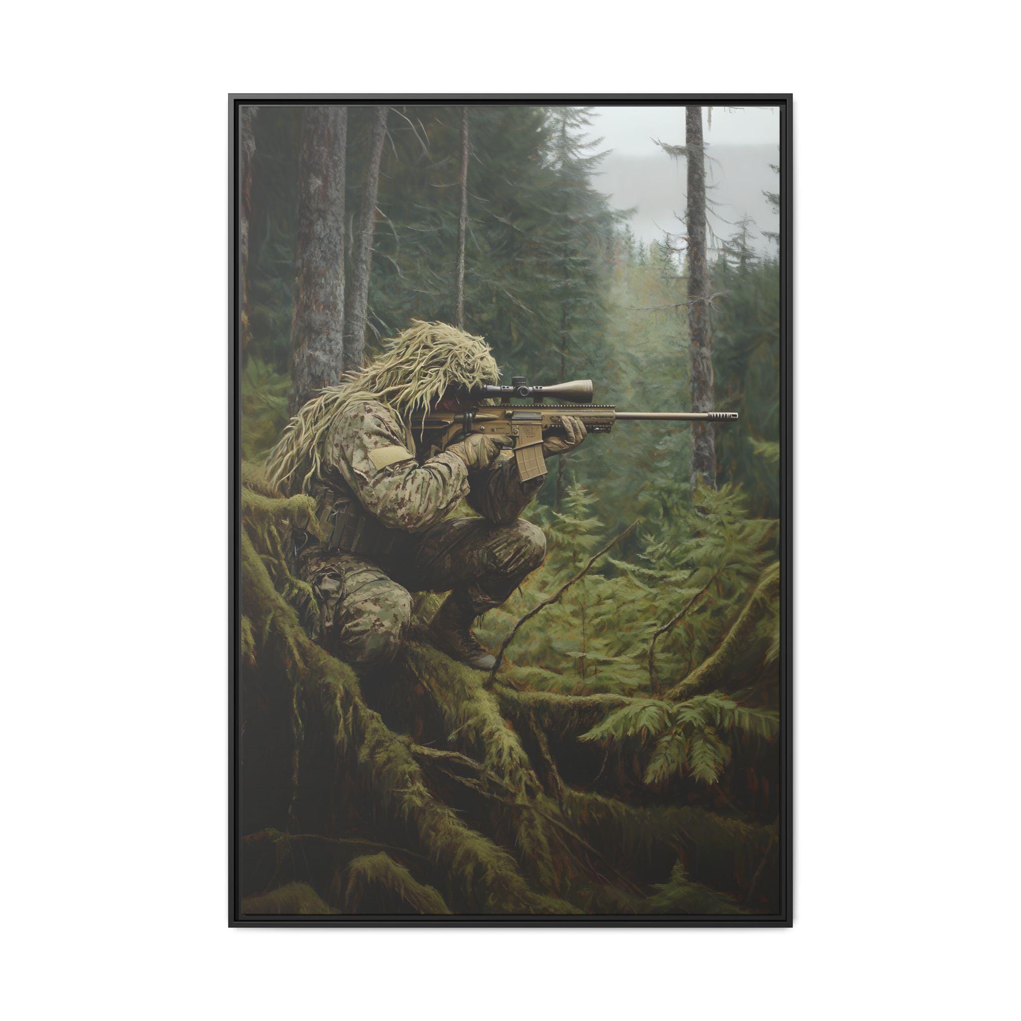 Military Sniper in Ghillie Suit Oil Painting Canvas Print, Marine Scout ...