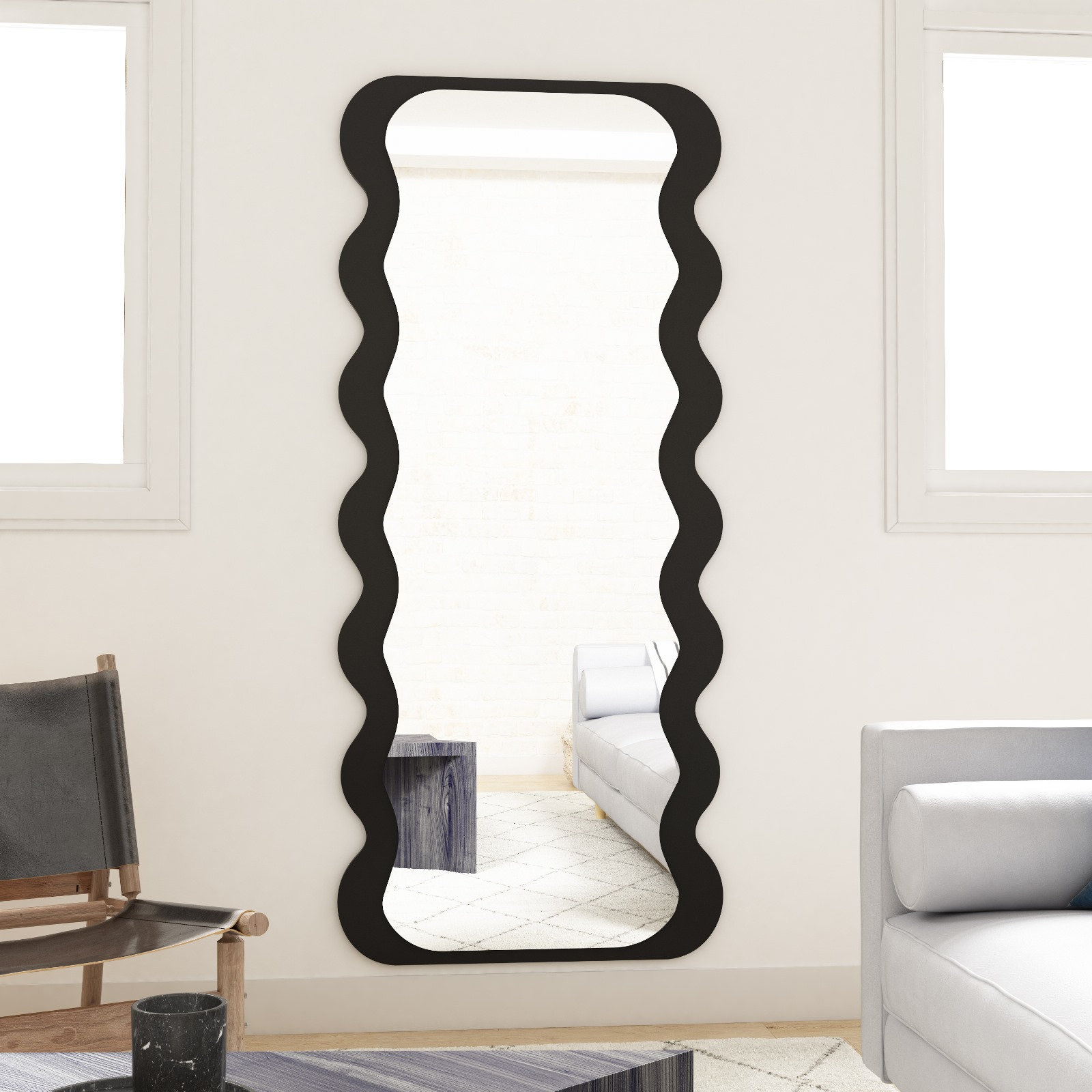 Wavy Mirror Wavy Floor Full Body Mirror Asymmetrical Full Length Large ...
