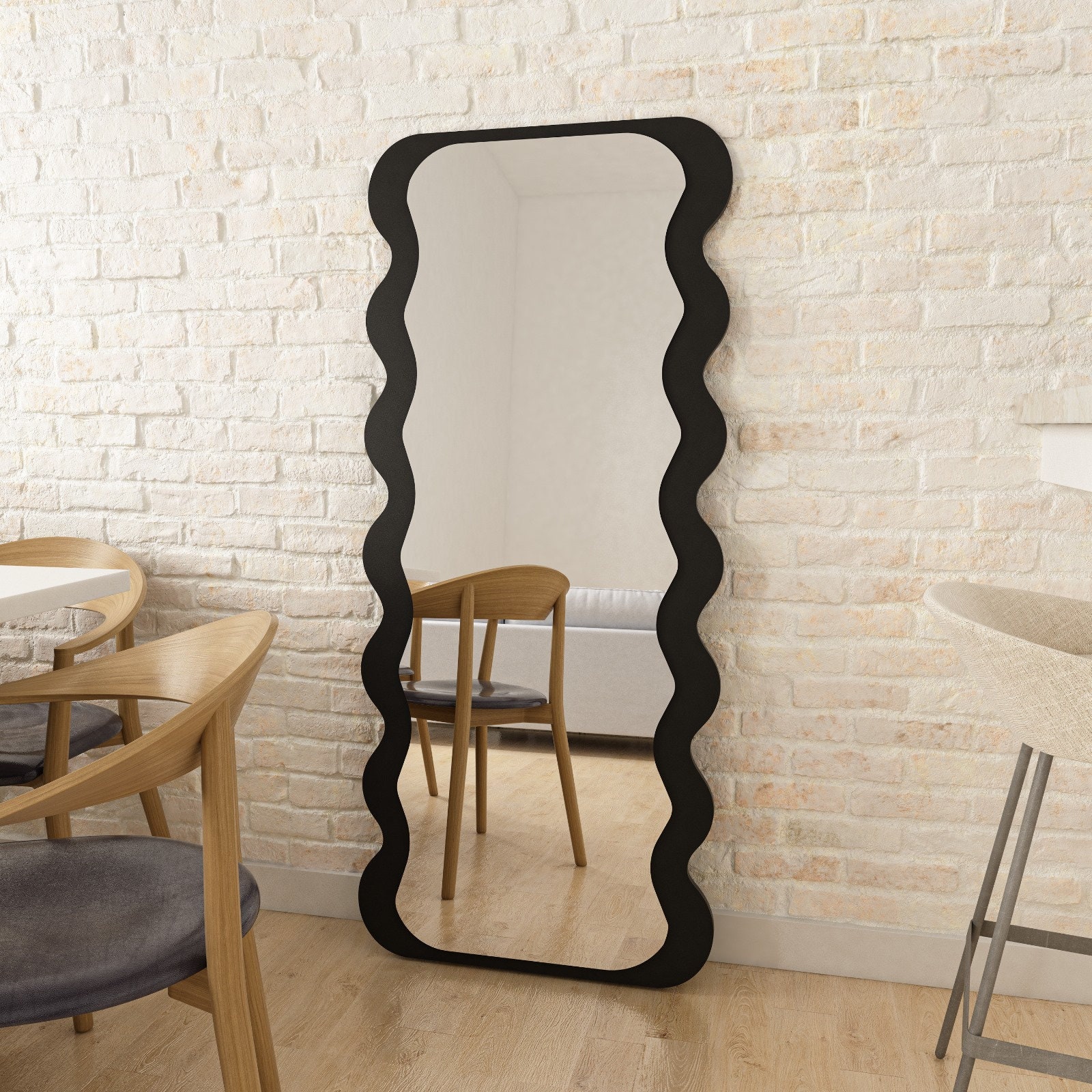 Wavy Mirror Wavy Floor Full Body Mirror Asymmetrical Full Length Large ...