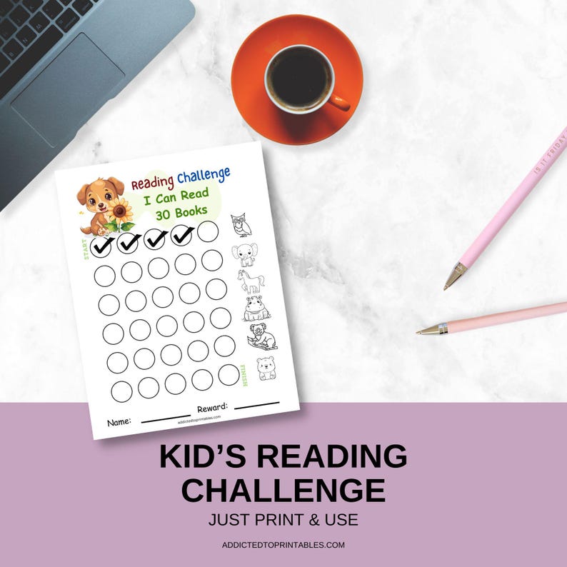 Printable Kid's Cute Animal 30 Book Reading Challenge | Cute Reading ...