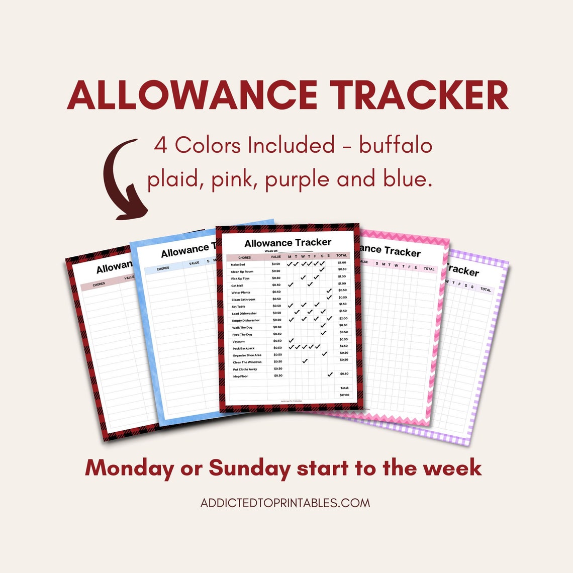 Printable Weekly Allowance Tracker for Kids Instant Download 8.5x11 PDF ...