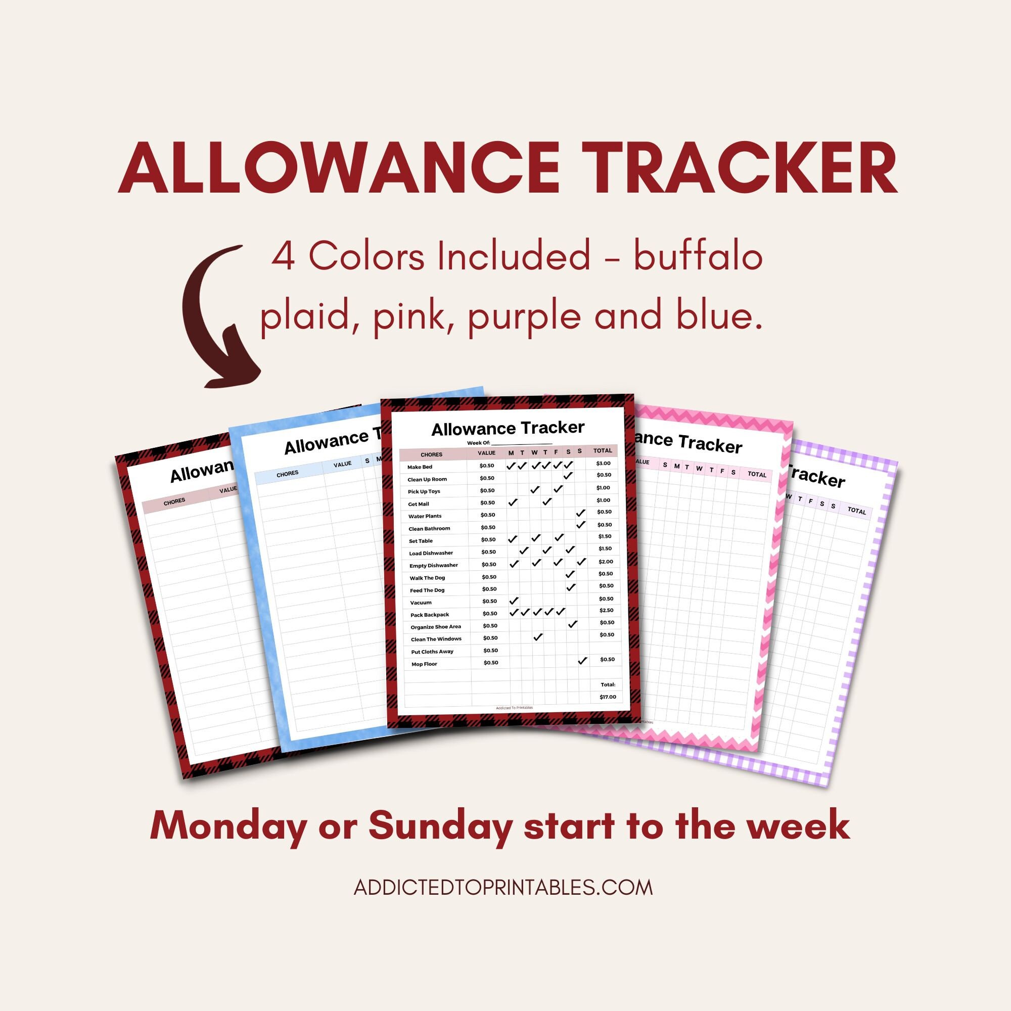 Printable Weekly Allowance Tracker for Kids | Instant Download | 8.5x11 ...