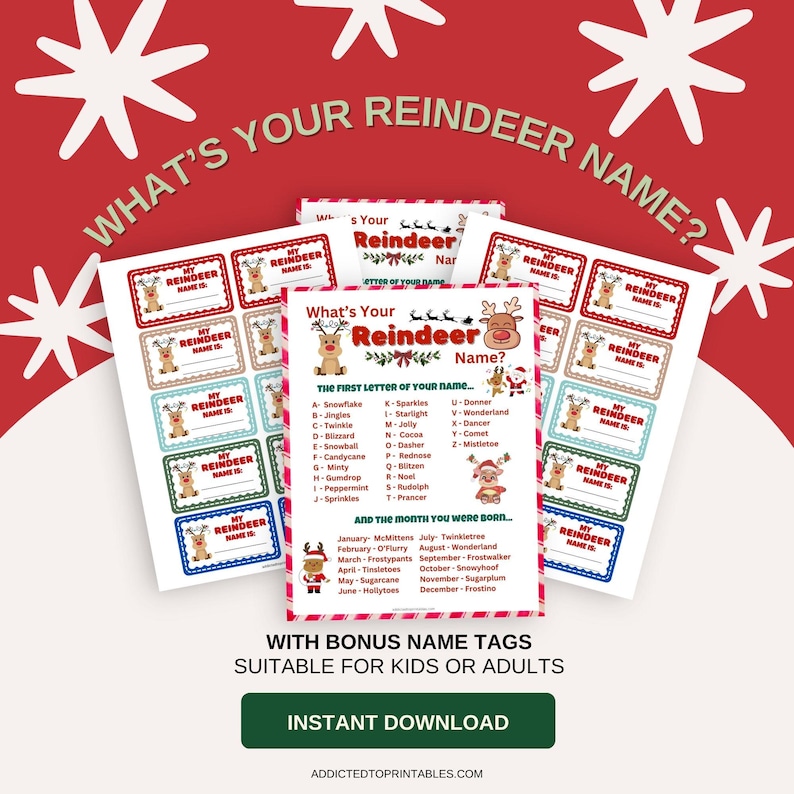 What's Your Reindeer Name Game | Printable Reindeer Name Generator Game ...