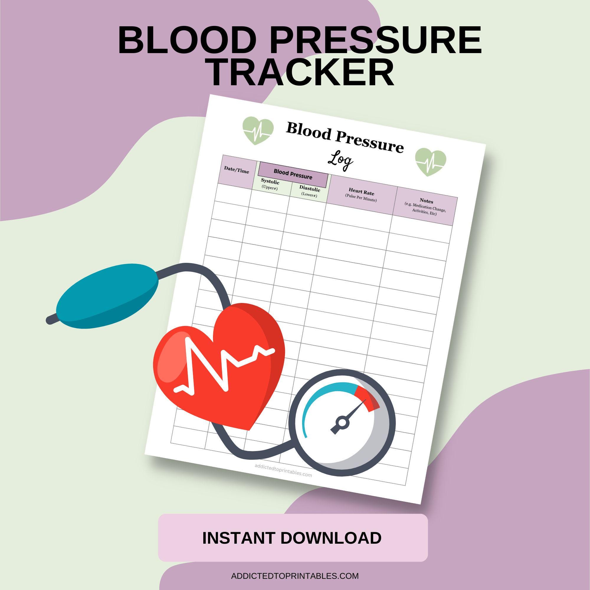 Printable Blood Pressure Log PDF | Blood Pressure Tracker | Daily Blood ...