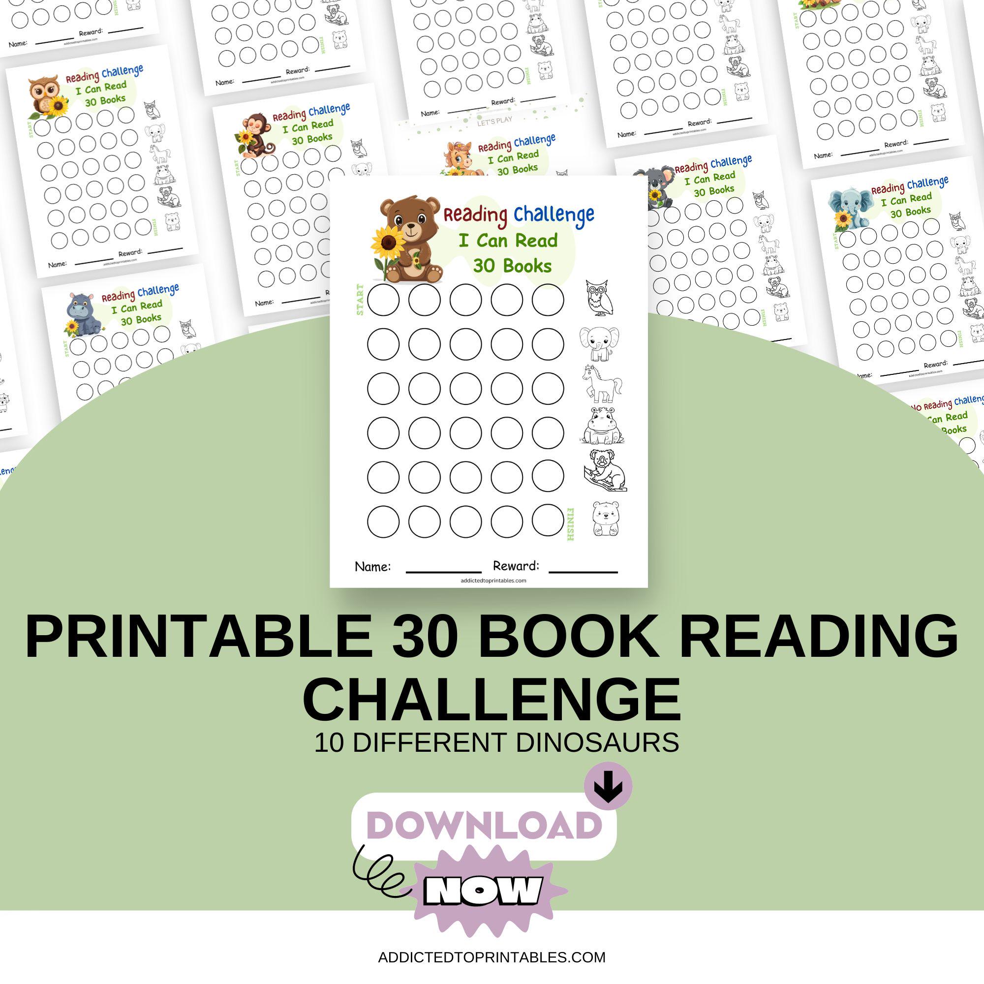 Printable Kid's Cute Animal 30 Book Reading Challenge | Cute Reading ...