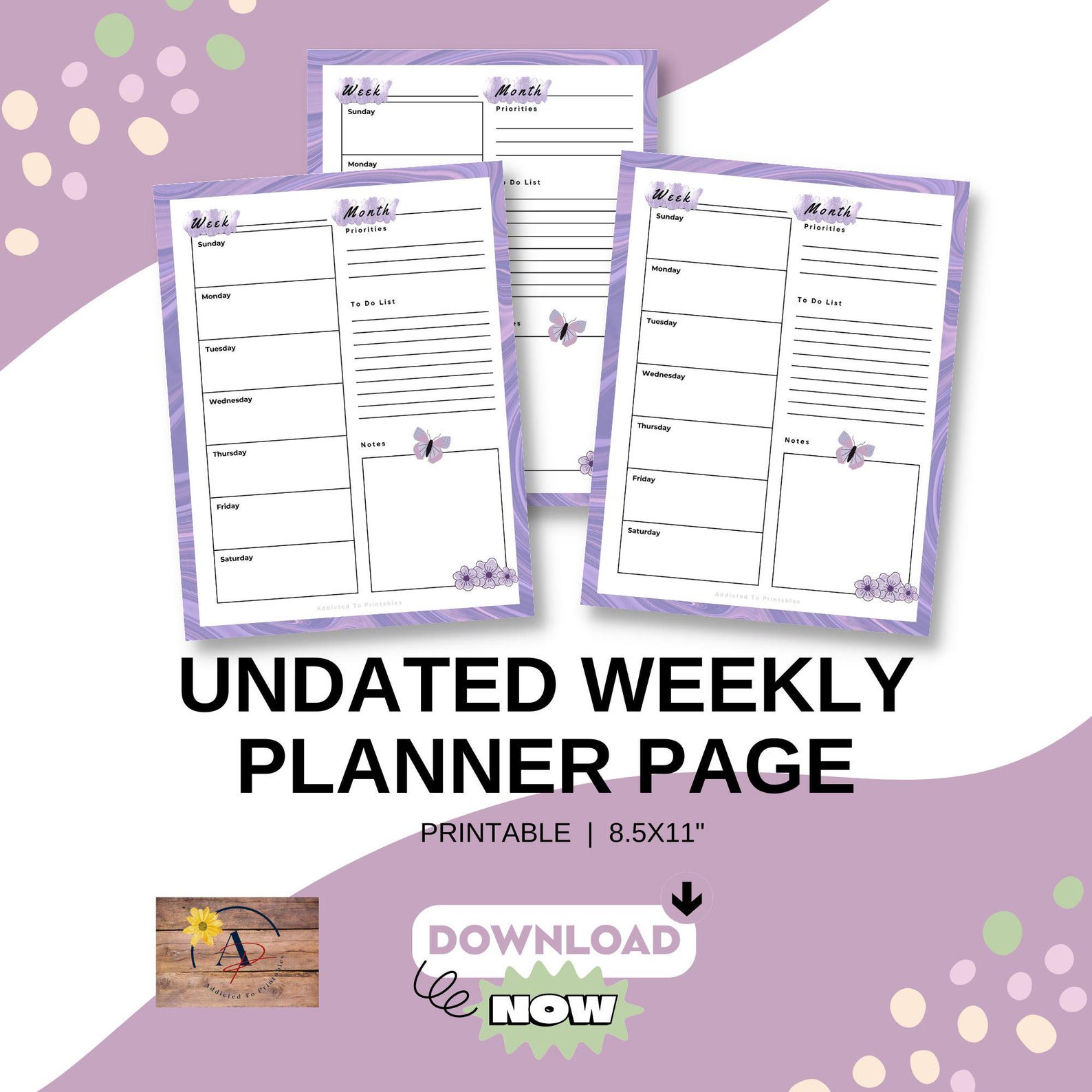 Printable Weekly Planner | Instant Download | 8.5x11 PDF| Weekly ...
