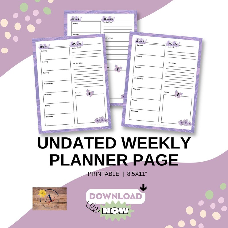 Printable Weekly Planner | Instant Download | 8.5x11 PDF| Weekly ...