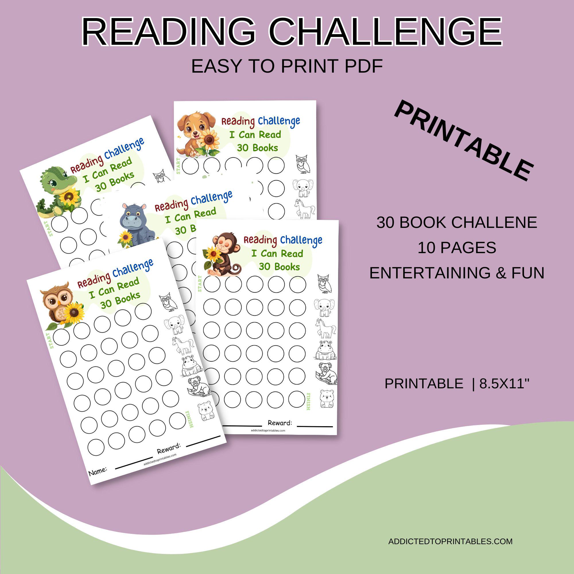 Printable Kid's Cute Animal 30 Book Reading Challenge | Cute Reading ...