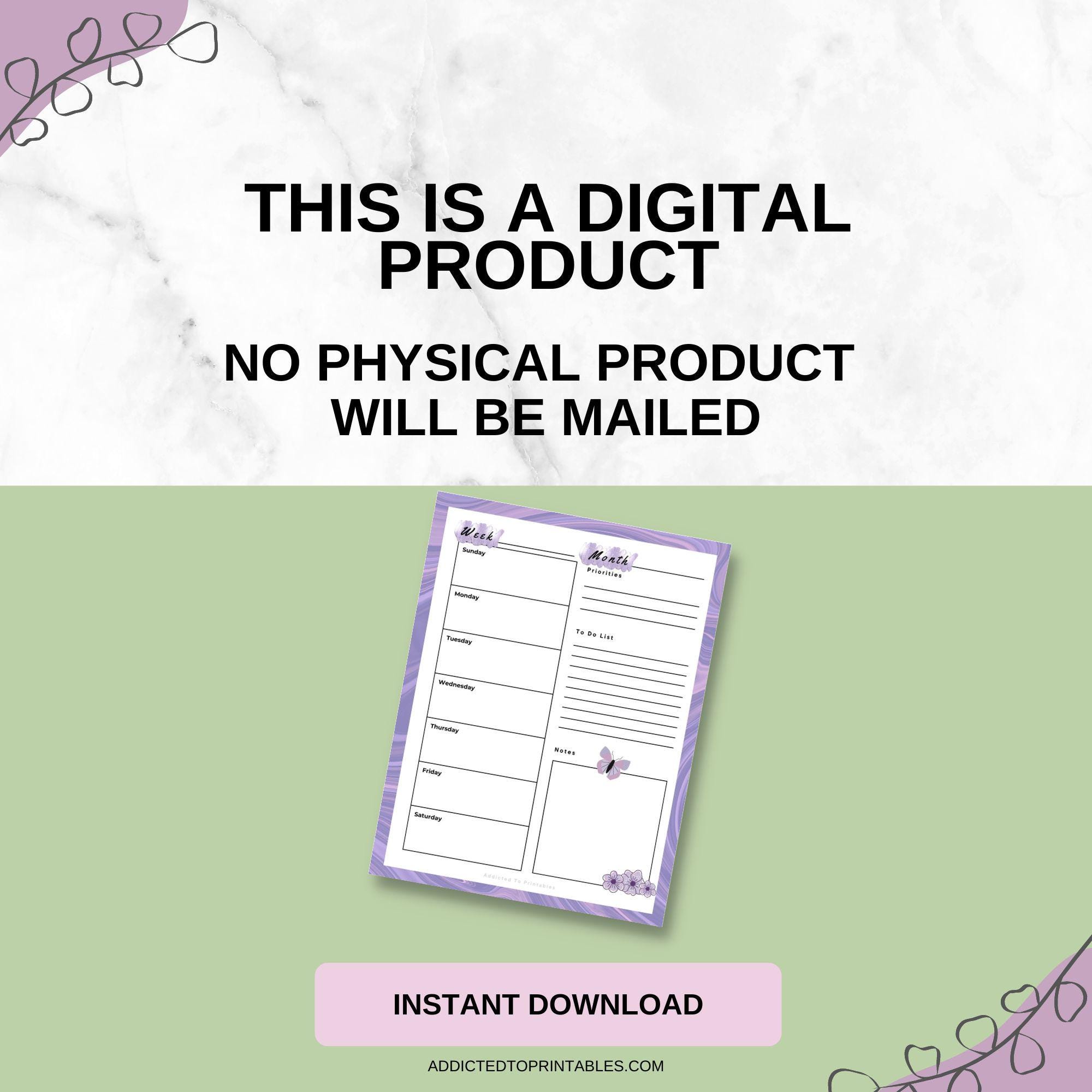 Printable Weekly Planner | Instant Download | 8.5x11 PDF| Weekly ...