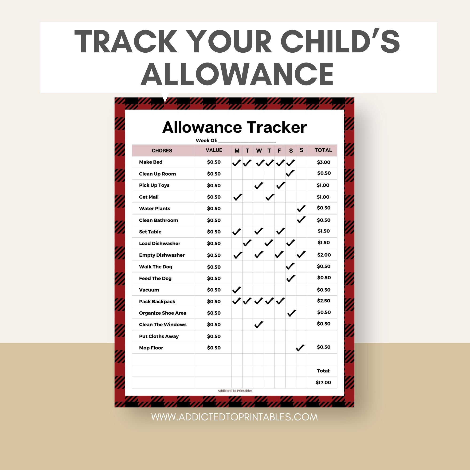 Printable Weekly Allowance Tracker for Kids | Instant Download | 8.5x11 ...