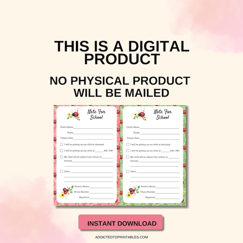 Printable Note From Home PDF | School Note From Home | Printable School ...