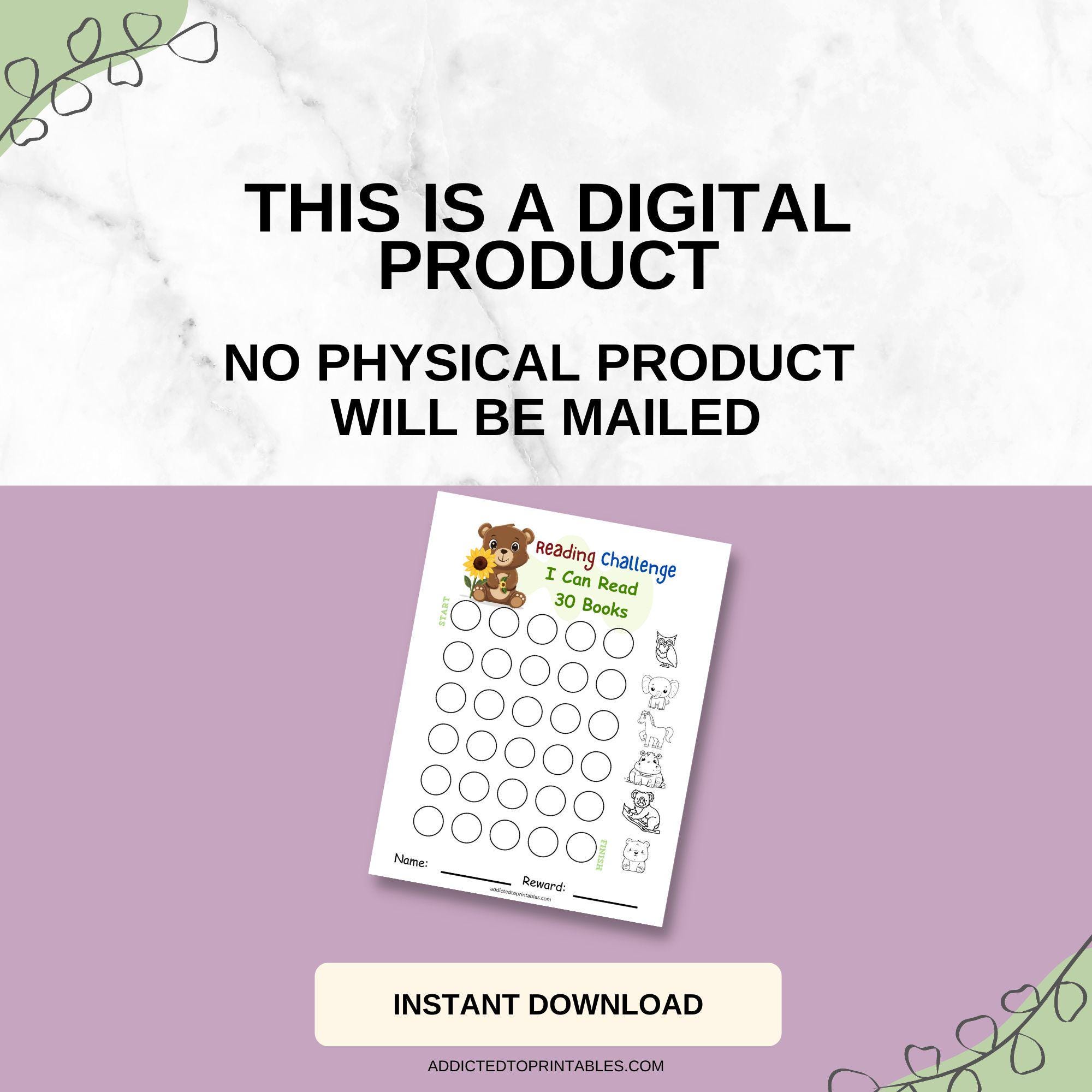 Printable Kid's Cute Animal 30 Book Reading Challenge | Cute Reading ...