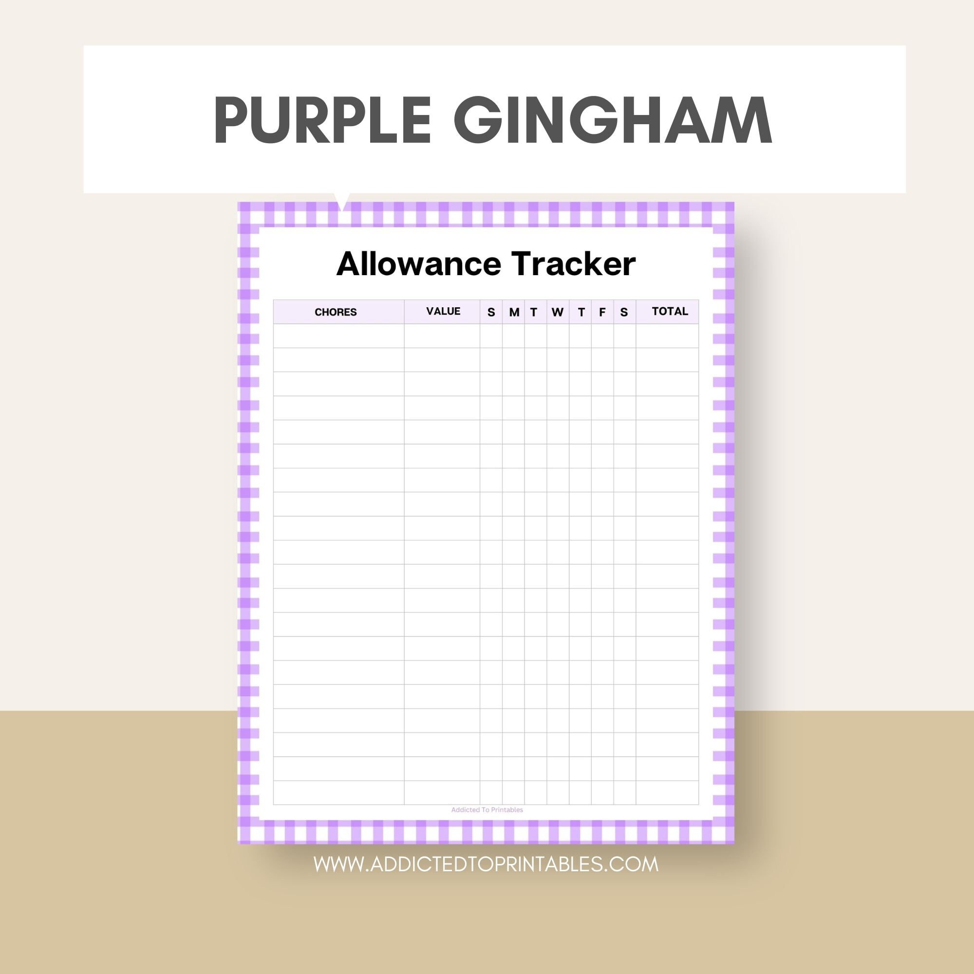 Printable Weekly Allowance Tracker for Kids Instant Download 8.5x11 PDF ...