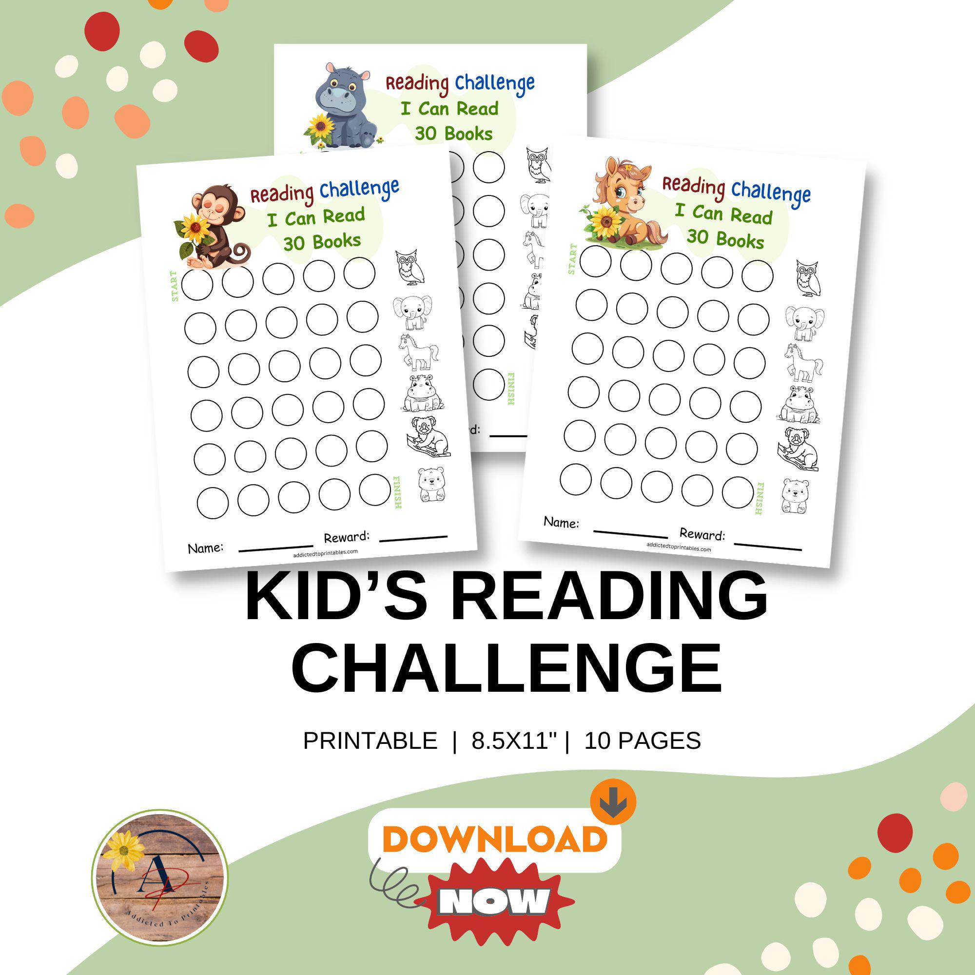 Printable Kid's Cute Animal 30 Book Reading Challenge | Cute Reading ...