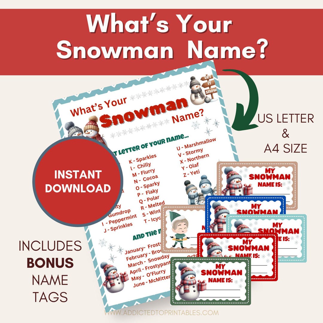 What's Your Snowman Name Game Printable Snowman Name Generator Game ...
