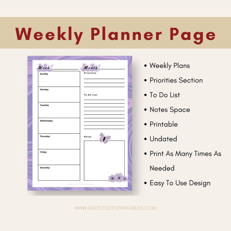 Printable Weekly Planner | Instant Download | 8.5x11 PDF| Weekly ...