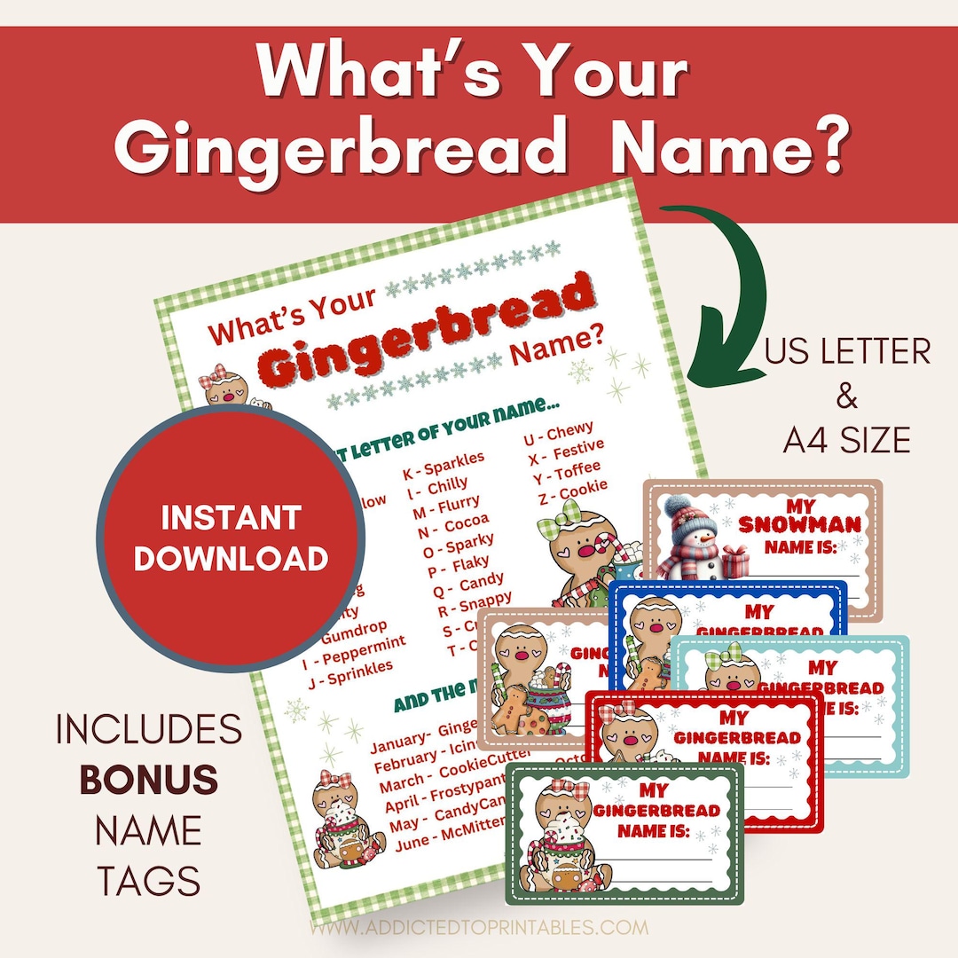 What's Your Gingerbread Name Game Printable Gingerbread Name Generator ...