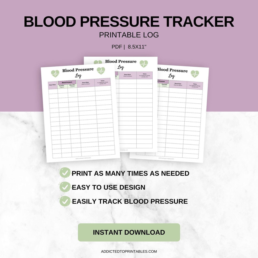 Printable Blood Pressure Log PDF | Blood Pressure Tracker | Daily Blood ...