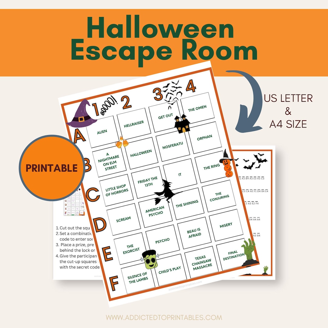 Printable Adult Halloween Escape Room Game Halloween Movie Theme Escape ...
