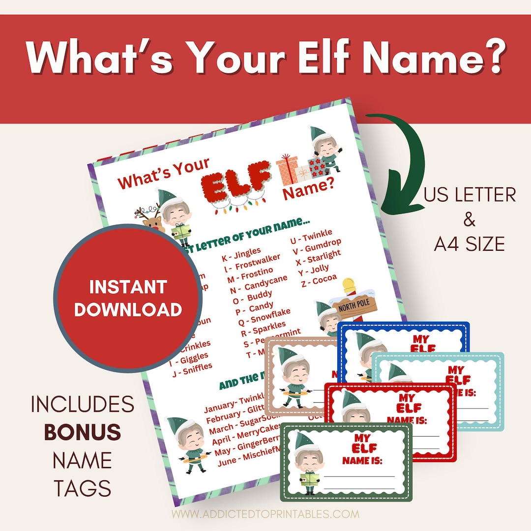 What's Your Elf Name Game Printable Elf Name Generator Funny Christmas ...