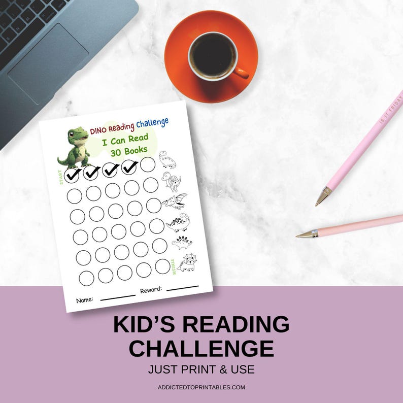 Printable Kid's Dinosaur 30 Book Reading Challenge | Dinosaur Reading ...