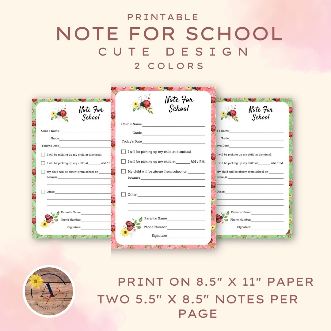 Printable Note From Home PDF | School Note From Home | Printable School ...