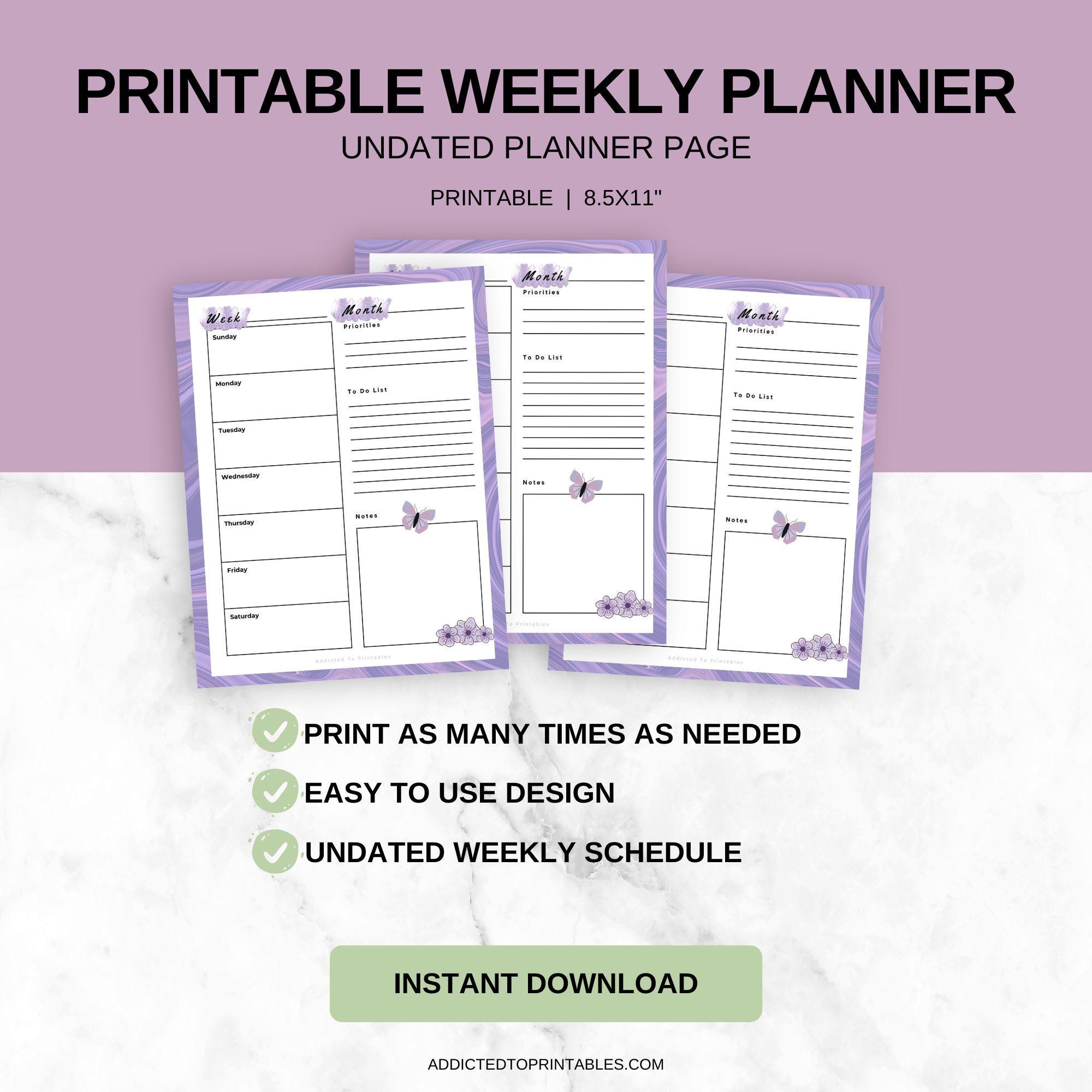 Printable Weekly Planner | Instant Download | 8.5x11 PDF| Weekly ...