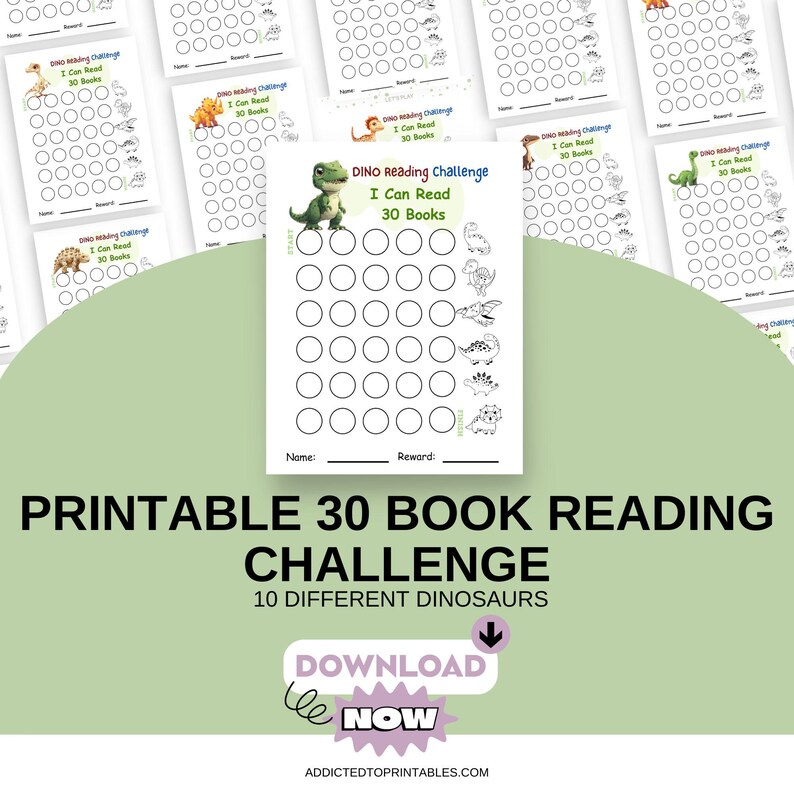 Printable Kid's Dinosaur 30 Book Reading Challenge | Dinosaur Reading ...