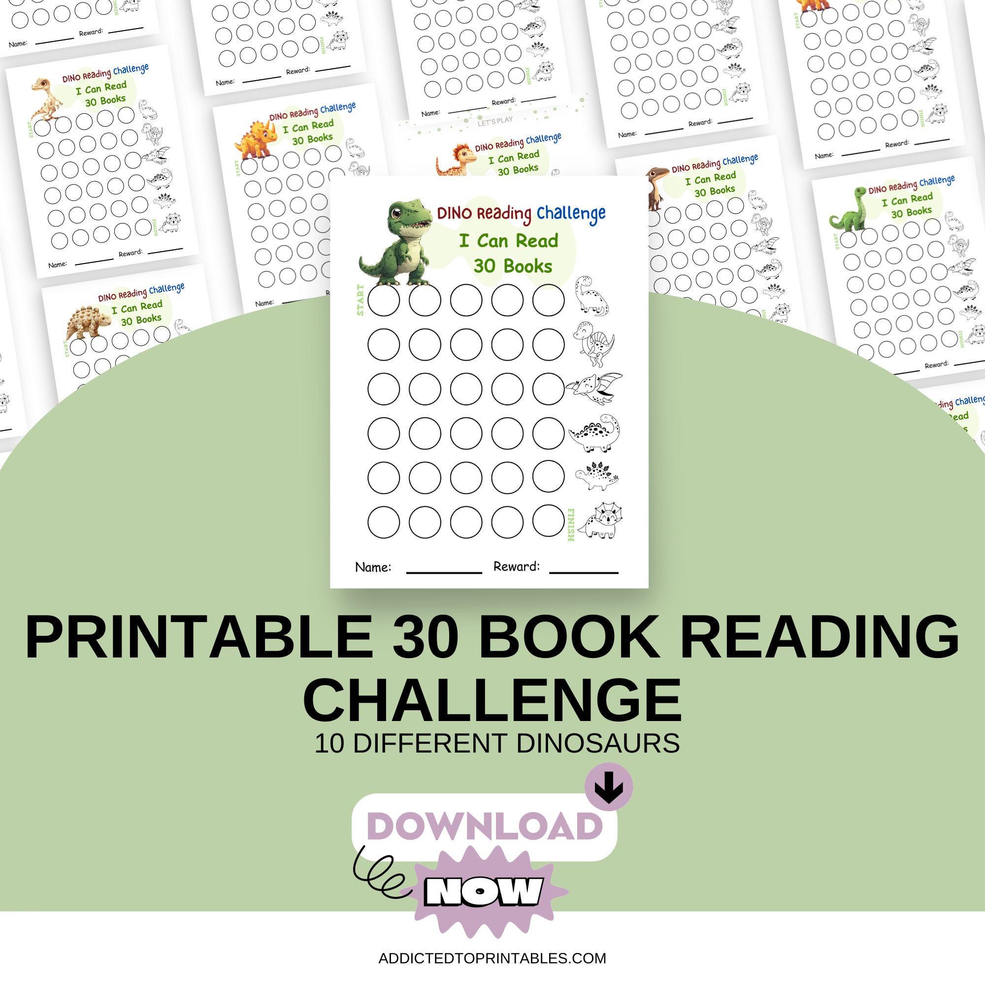Printable Kid's Dinosaur 30 Book Reading Challenge | Dinosaur Reading ...