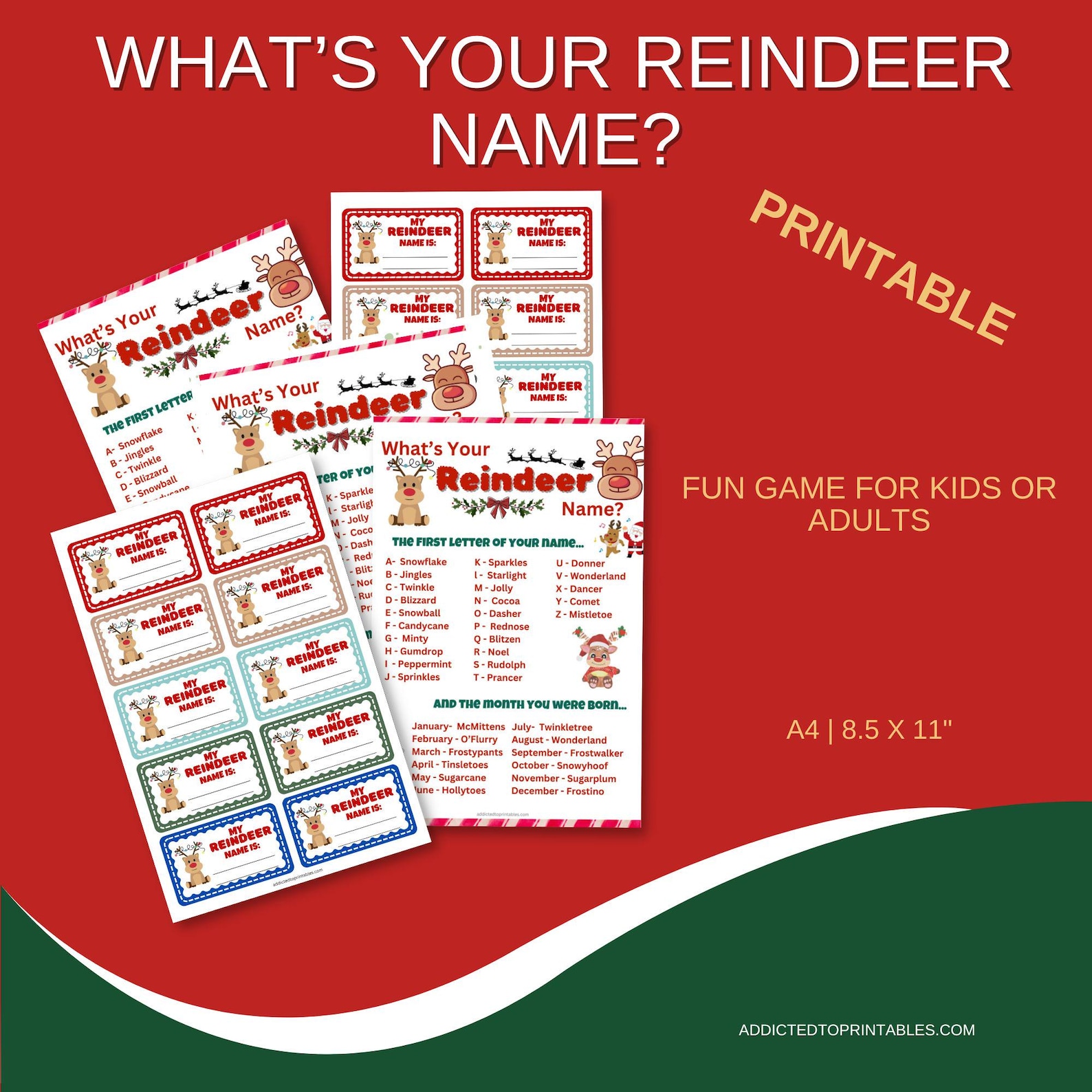 What's Your Reindeer Name Game | Printable Reindeer Name Generator Game ...