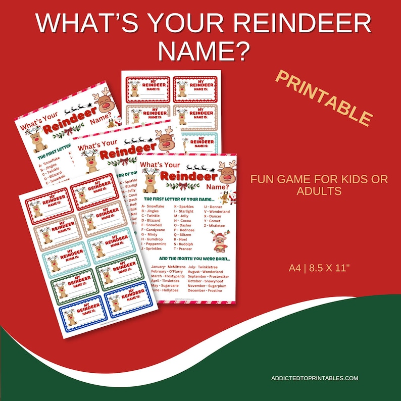 What's Your Reindeer Name Game | Printable Reindeer Name Generator Game ...