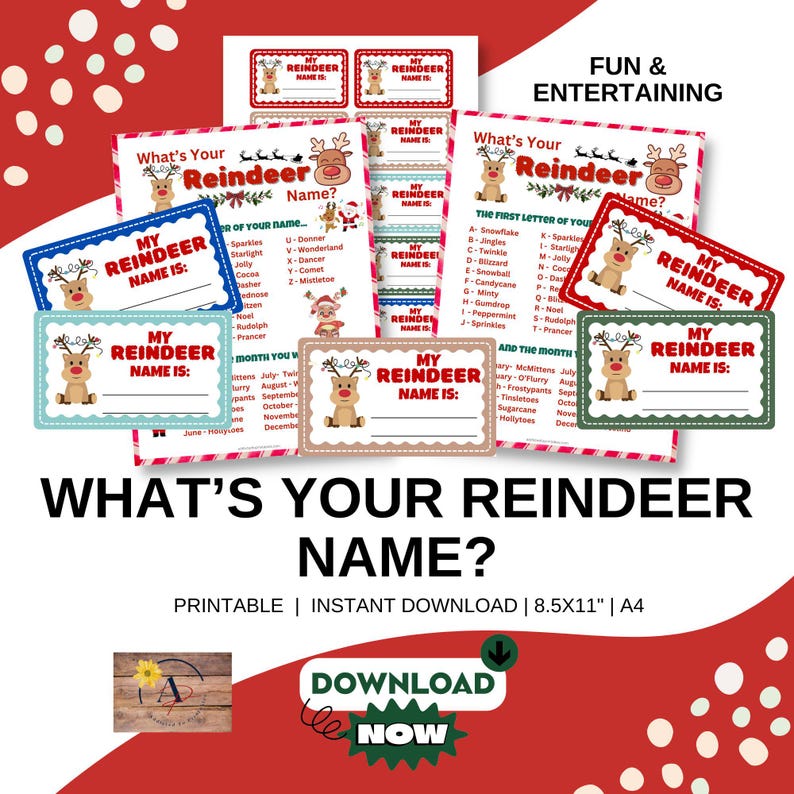 What's Your Reindeer Name Game Printable Reindeer Name Generator Game ...