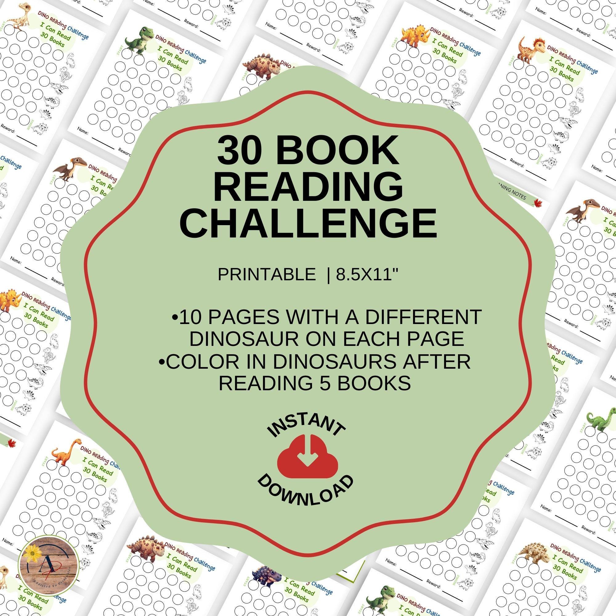 Printable Kid's Dinosaur 30 Book Reading Challenge | Dinosaur Reading ...